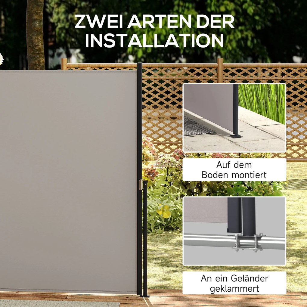 Outsunny výsuvná boční markýza 300 x 140 cm Zahradní markýza s UV ochranou Windbreak Metal Polyester Light Grey | Aosom.de