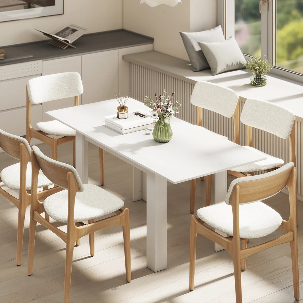 HOMCOM Rozkládací jídelní stůl, 140/180 x 80 cm, kuchyňský stůl pro 6-8 osob, do kuchyně, jídelny, bílý