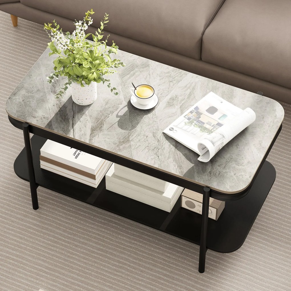 Costway Obdélníkový konferenční stolek Moderní Accent Table Grey