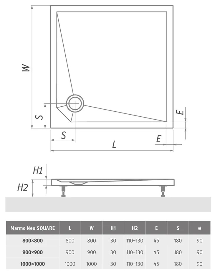 MARMO NEO SQUARE-S 30 mm S 900 × 900 MAN SQ 090090 2E
