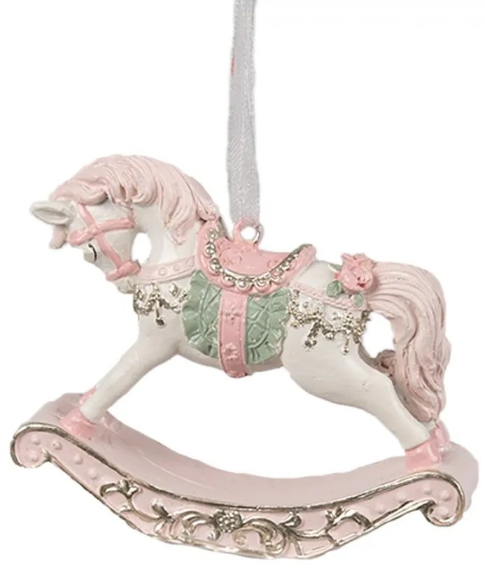 Růžová závěsná vánoční ozdoba houpací koník - 8*2*7 cm