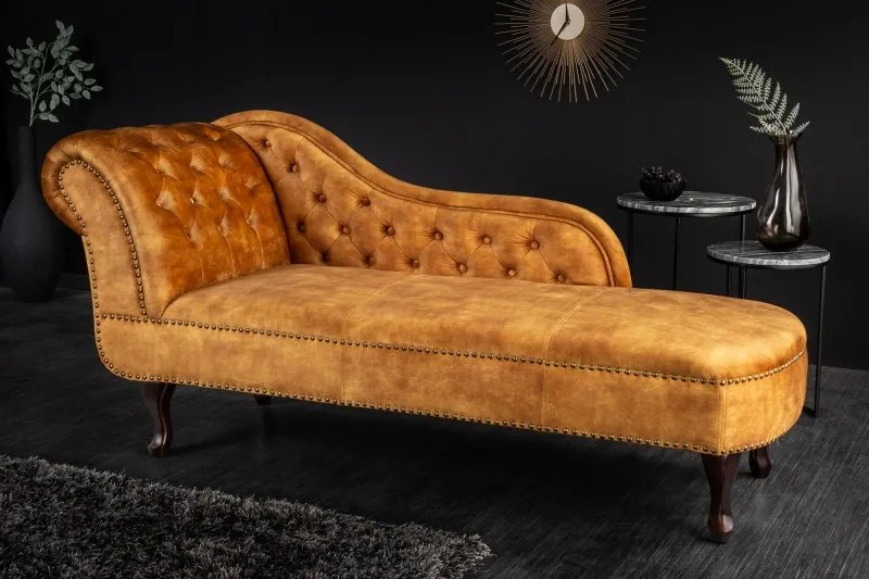 Lenoška Chesterfield 170cm sametově hořčicově žlutá/ 41252