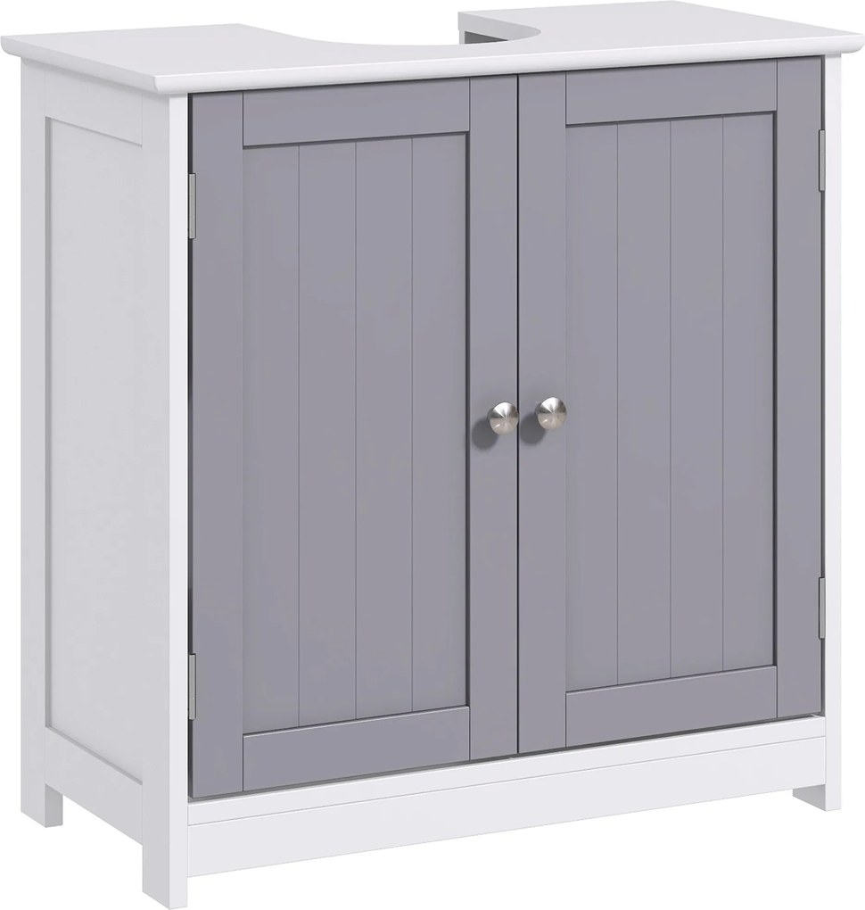 Kleankin Koupelnová Skříňka pod Umývadlo - 2-dveřová skříňka s policí - rozměry 60L x 30W x 60H cm - v šedobílé dřevě | Aosom