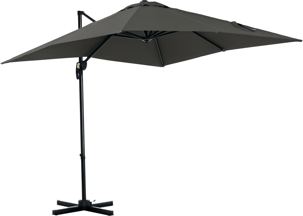 Sluneční Umbrella Outsunny 245 x 245 cm Zahradní Umbrella S Kloubovým Mechanismem a Otáčecí Rukojetí Nastavitelný Umbrella Roma Šedý | Aosom