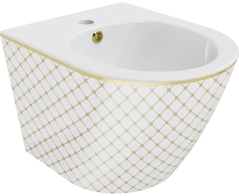 Mexen Lena závěsný bidet, Bílá/Zlatá vzor káro - 35224809