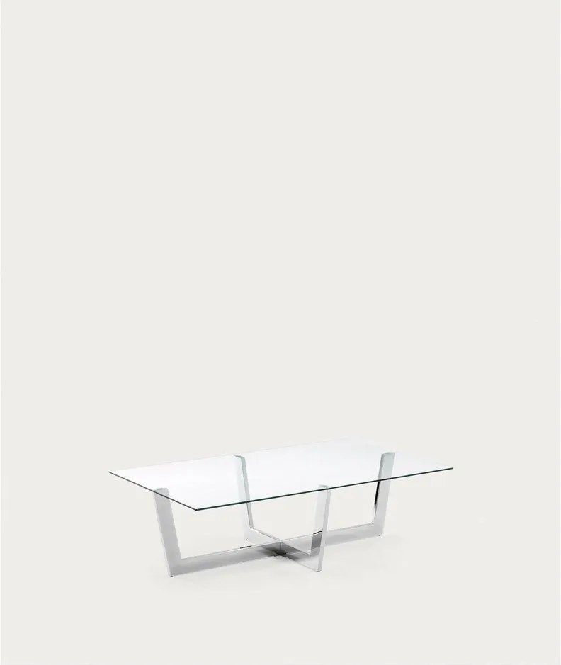 Konferenční stolek se skleněnou deskou ve stříbrné barvě 70x120 cm Plam – Kave Home