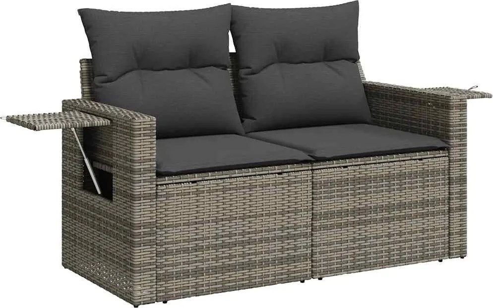 9dílná zahradní sestava s poduškami šedá polyratan akácie 3328047
