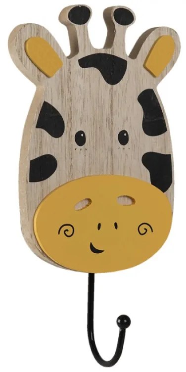 Nástěnný kovový háček s dřevěnou hlavou žirafy – 11x4x21 cm