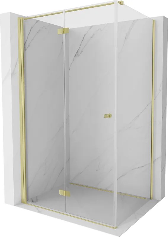 Mexen Mist-F T, 1-křídlý skládací sprchový kout levý 80 x 90 cm, čiré sklo, zlatý matný profil, 8A6T-080-090-55-00-L