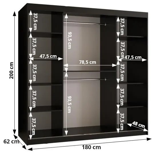 Šatní skříň RAMIRO 2 Abika 180/200/62 barevné provedení: černý mat-bílý mat