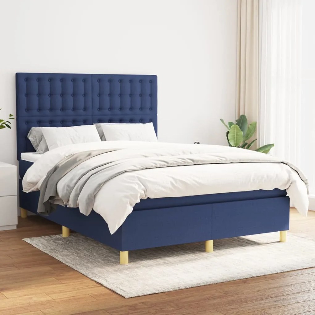 Box spring postel s matrací modrá 140x200 cm textil 3142663