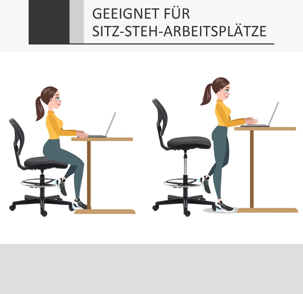 Kancelářská stojací židle Vinsetto, výškově nastavitelná ergonomická kancelářská židle, otočná židle s nastavitelnou opěrkou nohou, černá pro pohodln…