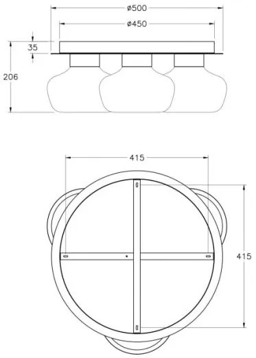 Fabas luce Fabas Kino, stropní svítidlo z čirého skla a zlatého kovu, 3x12W LED 3000K krokové stmívání, prům. 50cm