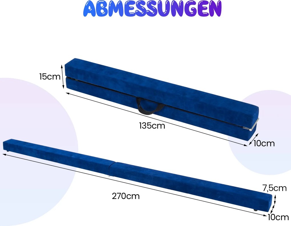 Costway 270 cm kladina dětská kladina skládací gymnastická kladina s – modrý