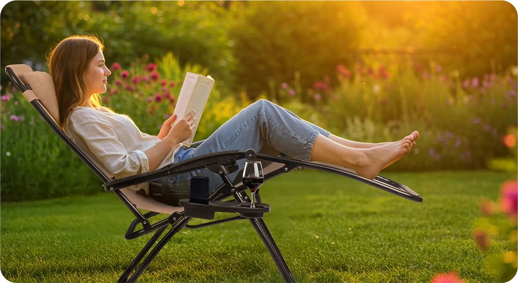 Skládací zahradní lehátko s polštářem Sofotel ChillWell, sada 2 kusy, béžové