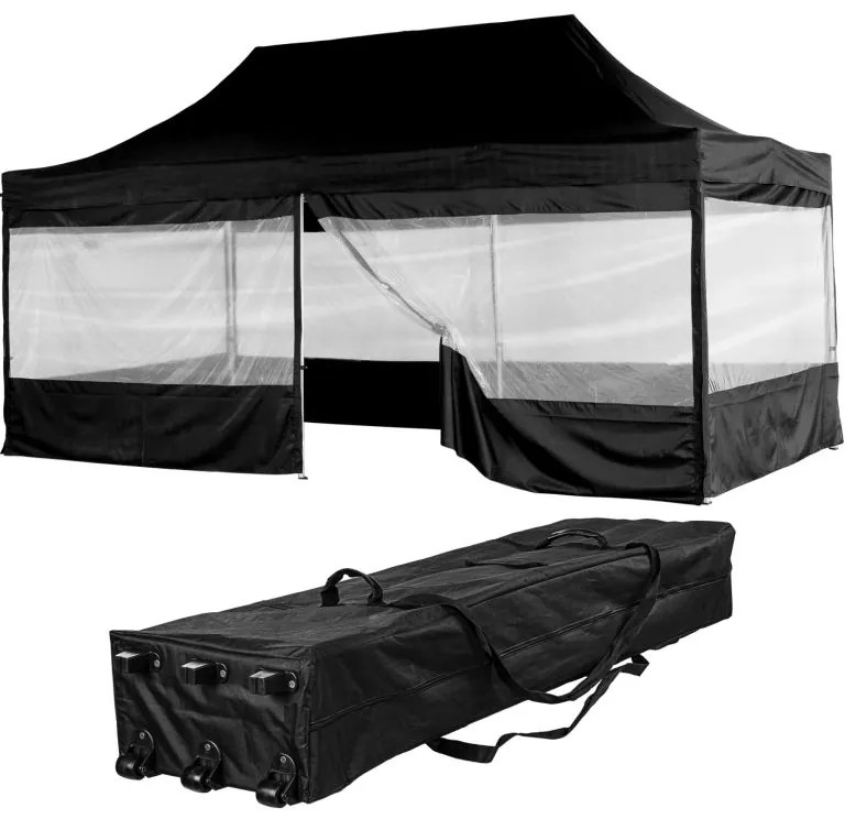 Zahradní párty stan INSTENT PRO, nůžkový, černý, 3 x 6 m
