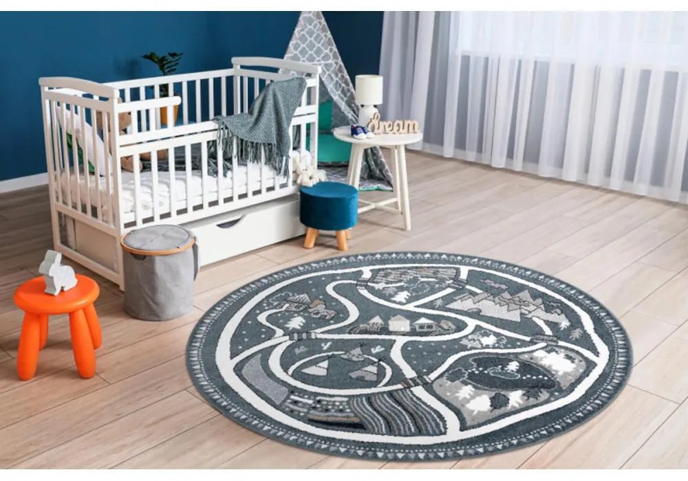 Dětský kusový koberec Vesnička šedomodrý kruh 140cm