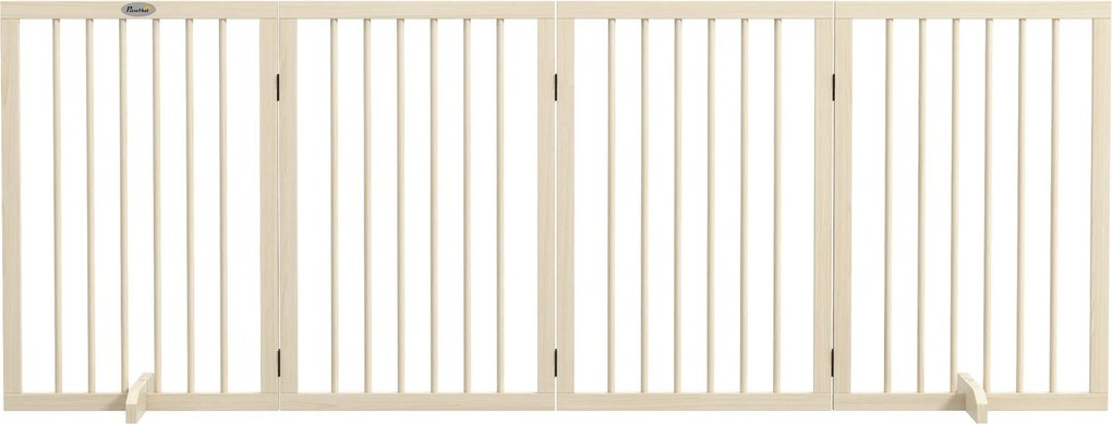 PawHut Bezpečnostní bariéra pro psy - modulární skládací pet plot 4 panely s podpěrnými nohami - 206 x 35,5 x 76 cm z přírodního dřeva