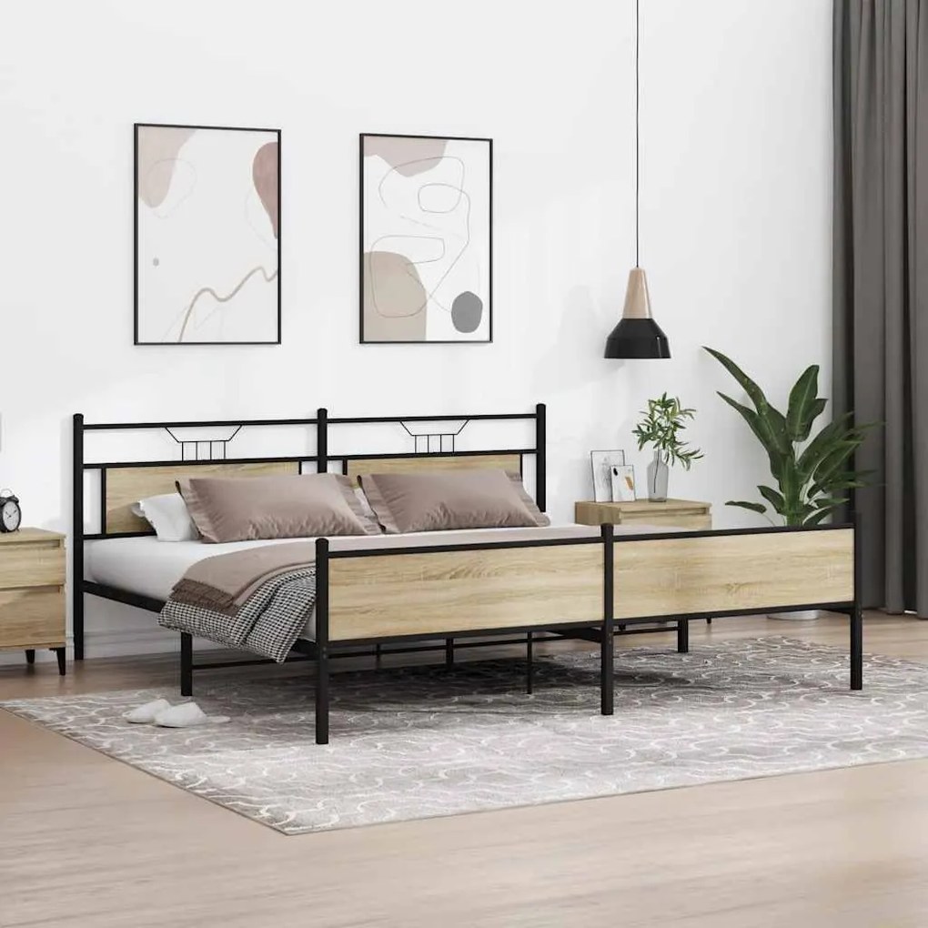 Kovový rám postele bez matrace dub sonoma 200 x 200 cm 3325128