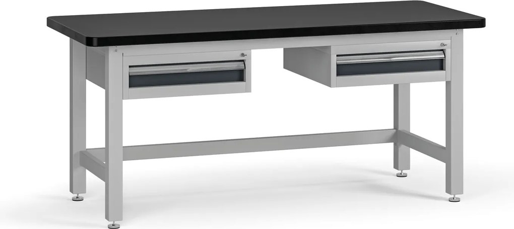 Profesionální dílenský stůl G4, 2x1 zásuvka, deska MDF + PVC, 1800 x 750 x 800 mm, grafit