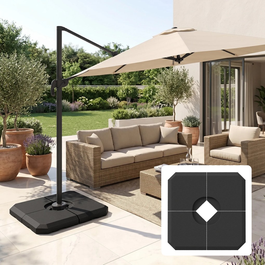 Outsunny Zátěž na deštníky Outsunny, 4dílný stojan na deštníky, lze naplnit 80 kg vody nebo 120 kg písku, HDPE, černá, 100 x 100 x 9,5 cm | Aosom