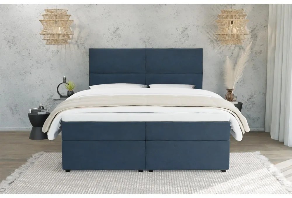 Tmavě modrá boxspring postel s úložným prostorem 160x200 cm Rico – Ropez