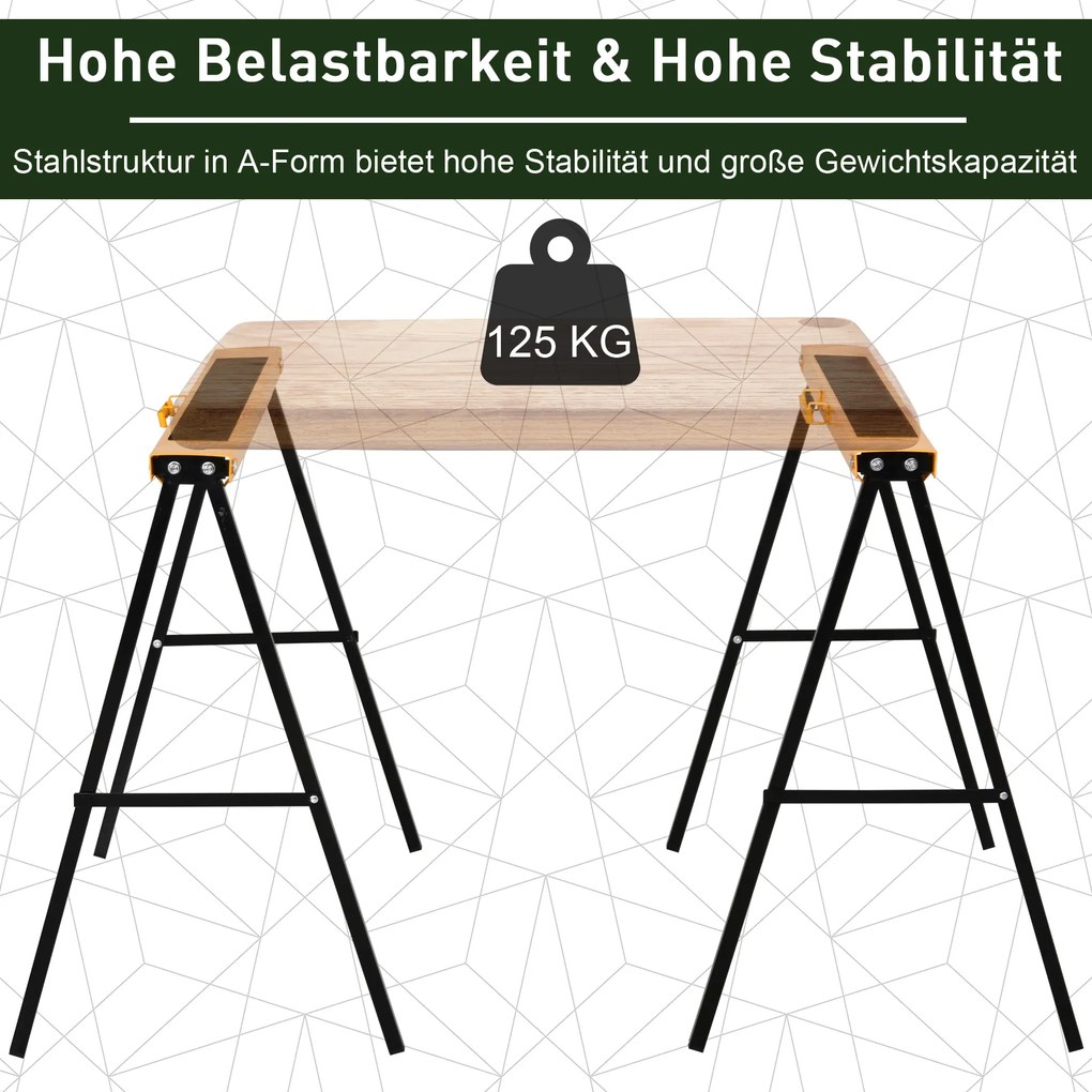 Pracovní kozlík HOMCOM skládací ocelový kozlík s protiskluzovou úpravou v oranžové a černé barvě 99,5 x 50 x 78 cm s nosností 125 kg