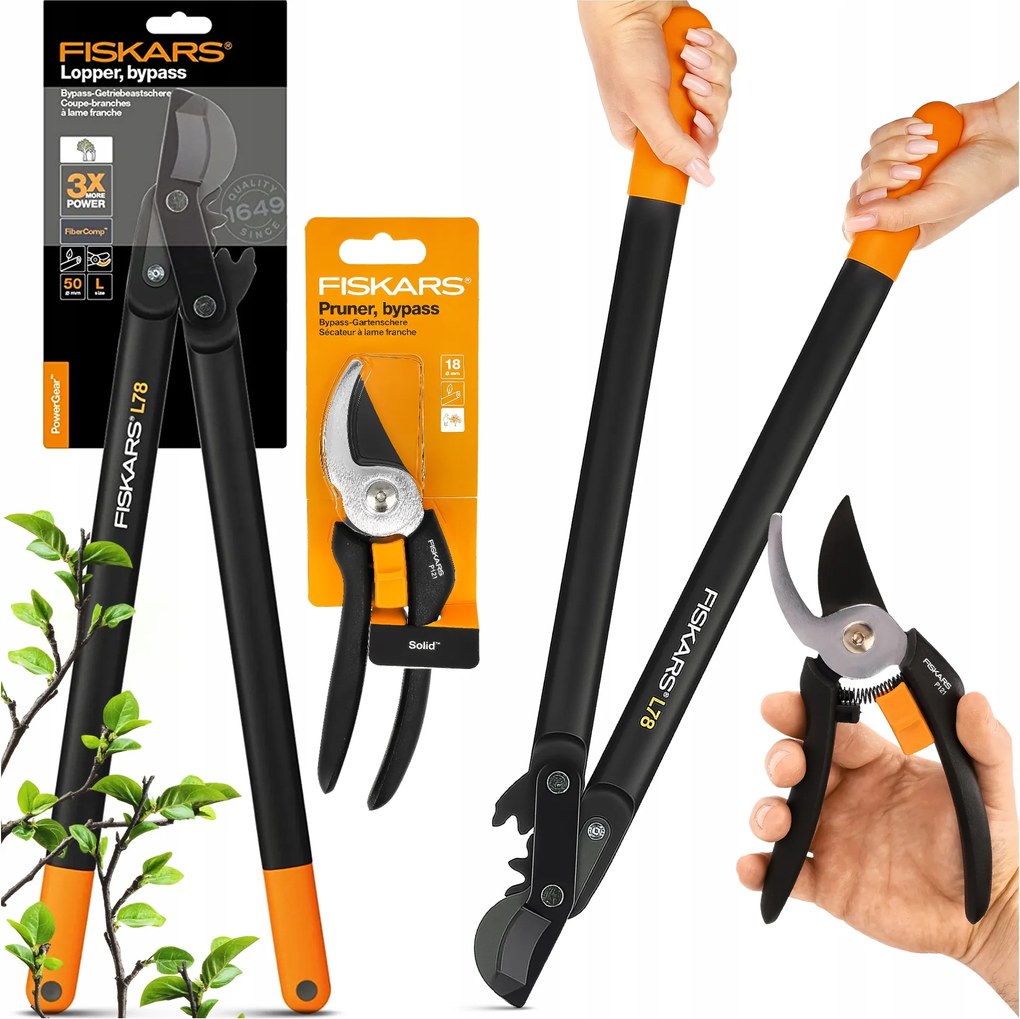 2x Zahradní Nůžky Nůžkový L78 P121 Větve živého plotu Dvouruční Fiskars Set