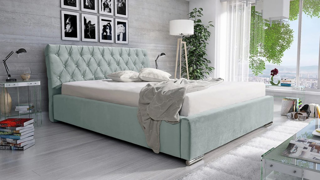 Eka Čalouněná postel LUXURIOUS 90x200 cm Barva látky Trinity: Černá (Trinity 2316), Úložný prostor: S kovovým rámem úložného prostoru