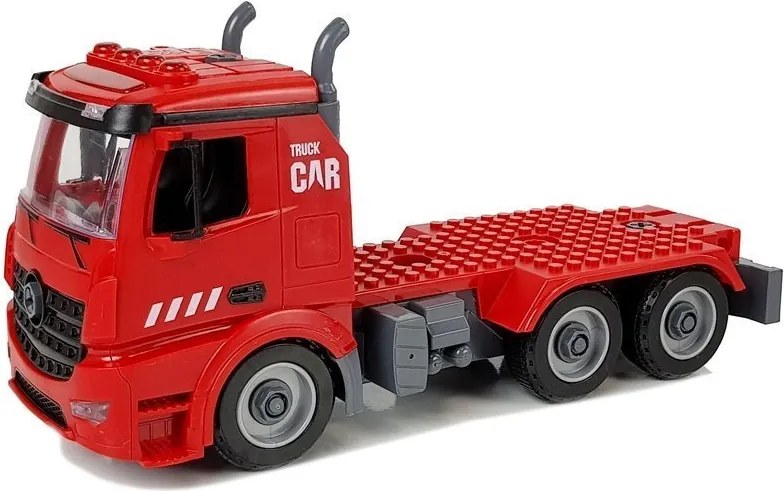 LEAN Toys Stavebnicová sada „Hasičské auto 2 v 1“ – vyměnitelné zdviže, šroubovák, zvuky, světelné efekty, přilba