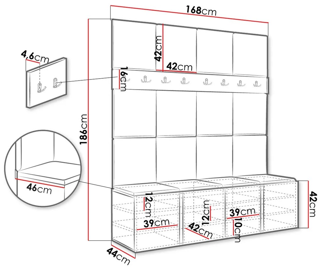 Stěna do předsíně s botníkem a panely 42x42 SELAND 6 - bílá / světlá béžová