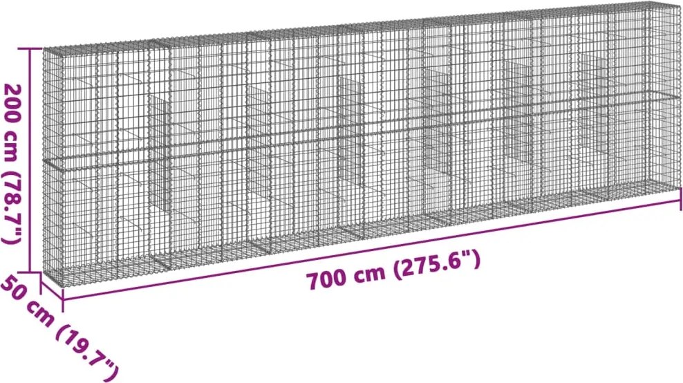 Gabionový koš s víkem 700 x 50 x 200 cm pozinkované železo 3295172