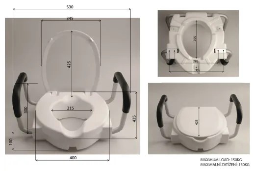 Ridder - Zvýšené záchodové prkénko s madly bílá