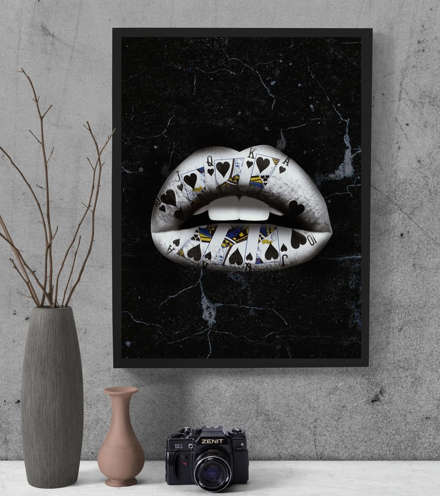 Pixada Royal Flush Lips Spades - motivační obraz Velikost: A3 - 29,7x42 cm, Volba rámu: s černým rámem