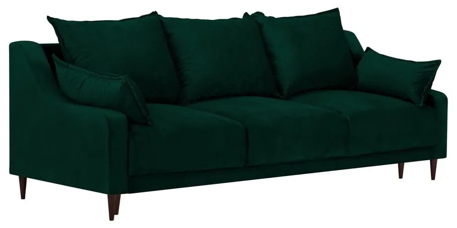 Tmavě zelená sametová rozkládací pohovka s úložným prostorem Mazzini Sofas Freesia, 215 cm