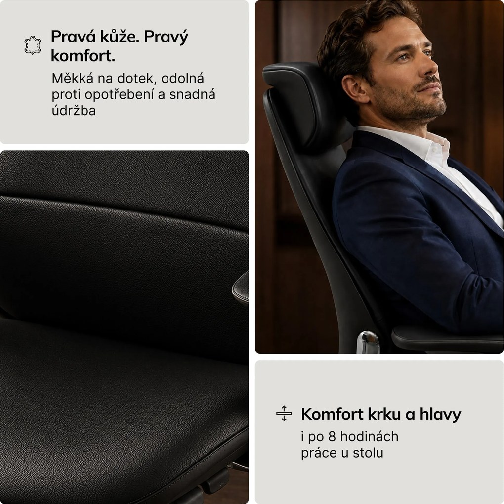 Kožené kancelářské kancelářské křeslo pro ředitele černé: COMMAND