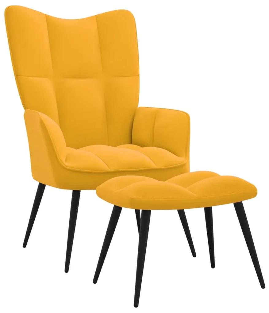 Relaxační křeslo se stoličkou hořčicově žluté samet - Default Title