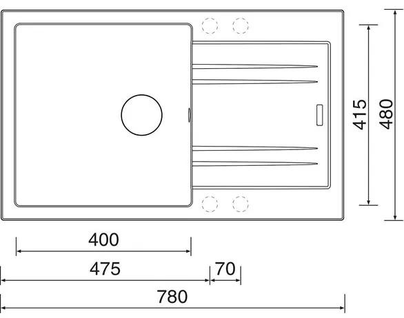 Sinks Linea 780 N Granitový dřez s odkapem oboustranné provedení, 78x48cm, metalblack SIGLI780480N74