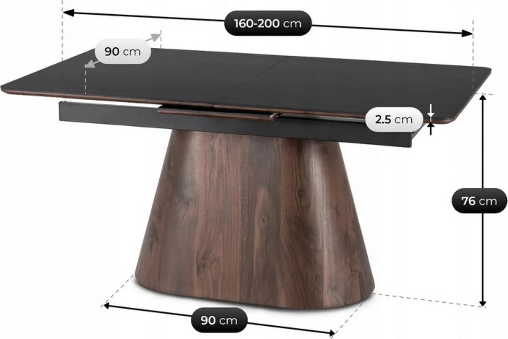 Jídelní rozkládací stůl Lizbona 160/200 cm z masivu černý/ořech