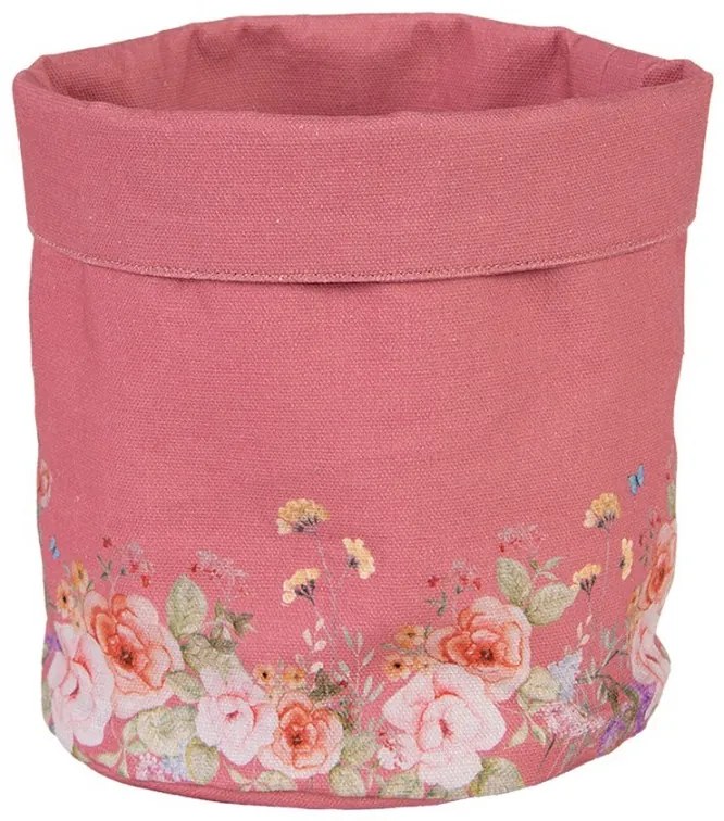 Růžový bavlněný košík na pečivo Flower & Fiesta - Ø 15*16 cm