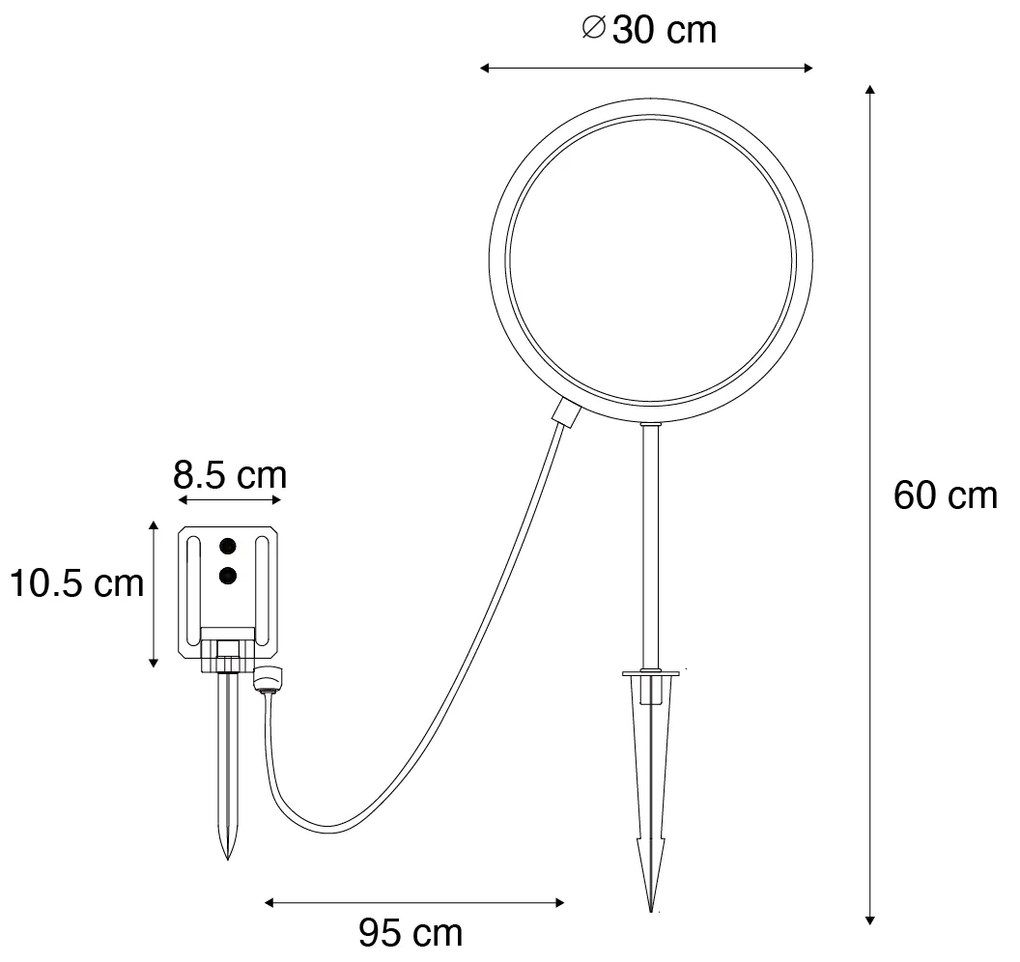 Spirálová lampa černá 60 cm včetně dobíjecí LED a solárního panelu IP65 - Adalind