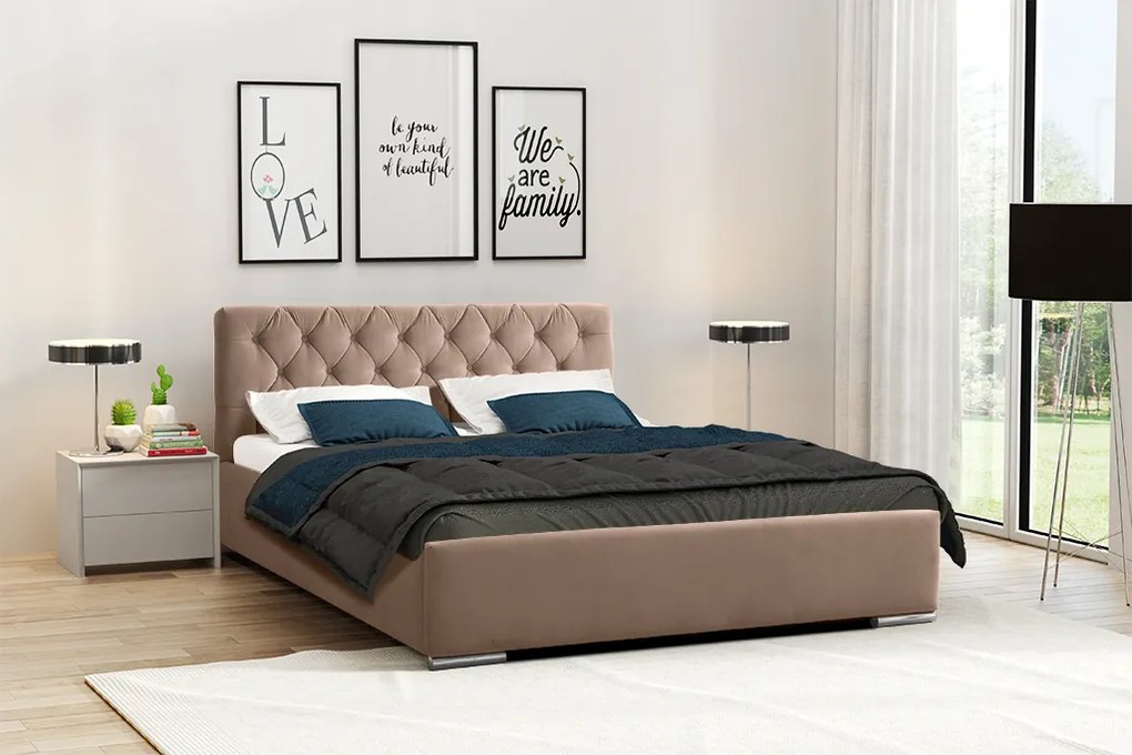 Eka Čalouněná postel ELEGANT 140x200 cm Barva látky Trinity: Tmavě modrá (Trinity 2331), Úložný prostor: S dřevěným rámem úložného prostoru