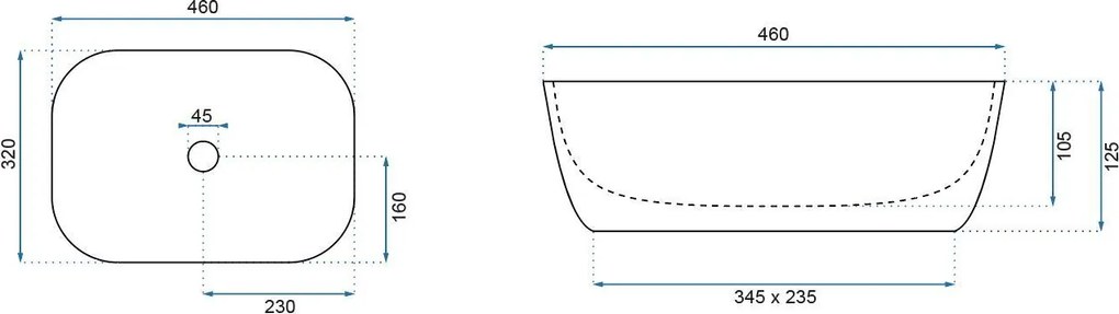 Rea Bianka, umyvadlo na desku 460x330x130 mm, imitace kamene, REA-U0628