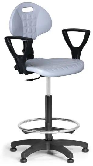 Pracovní židle PUR s područkami, permanentní kontakt, kluzáky, šedá