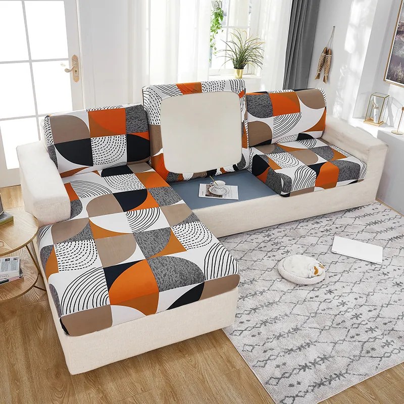 Elastický potah se vzorem křesla i pohovky Barva: oranžové geometrické tvary - B, Velikost: Normal Size (S)-1pc