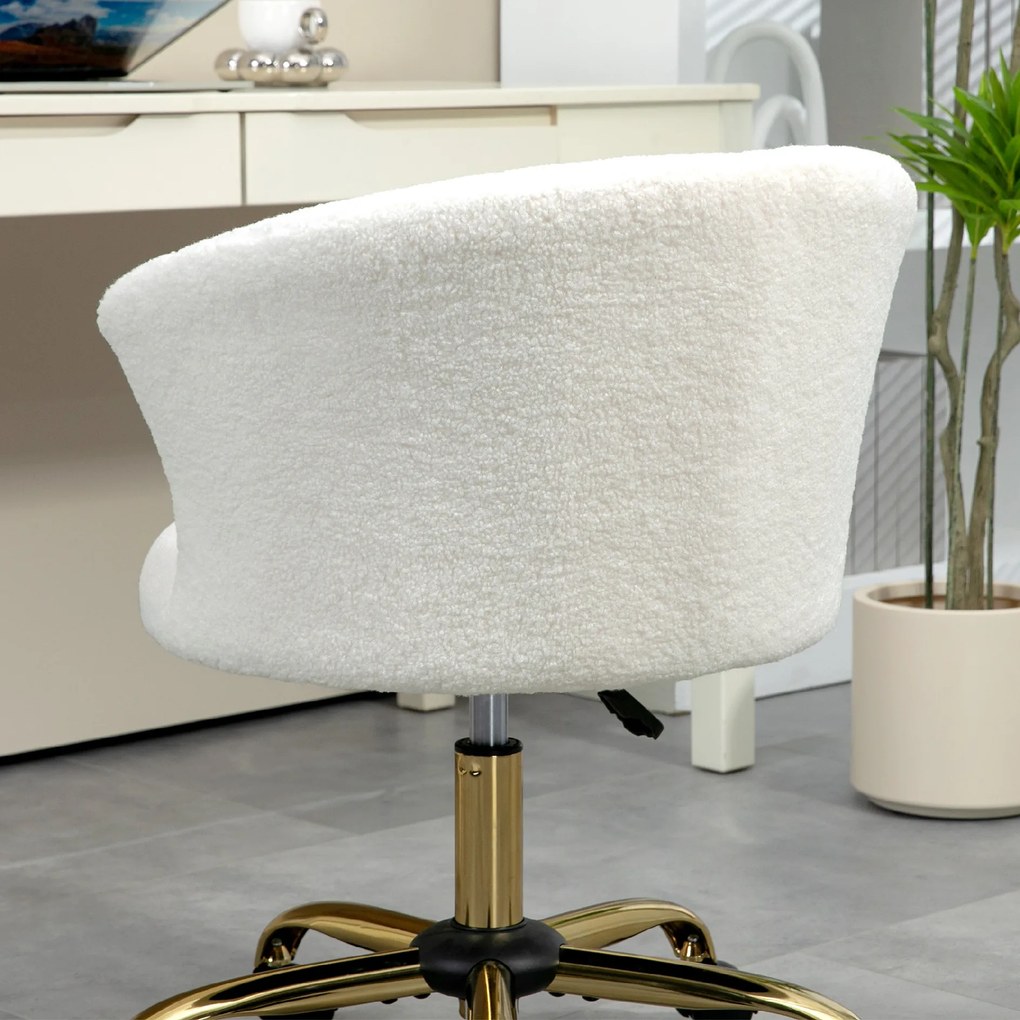 Ergonomická kancelářská židle Vinsetto Teddy Fleece, kosmetická židle, otočná židle s nastavitelnou výškou, polstrované sedadlo a zlatý ocelový rám, …