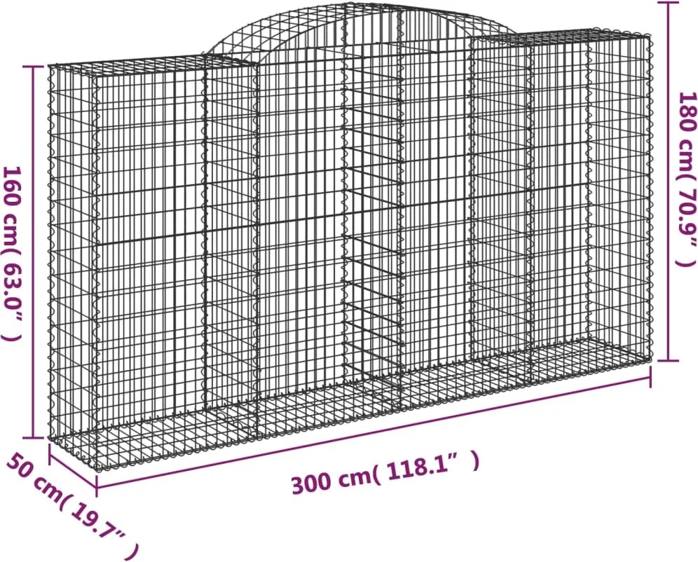 Klenuté gabionové koše 4 ks 300x50x160/180cm pozinkované železo 3146757