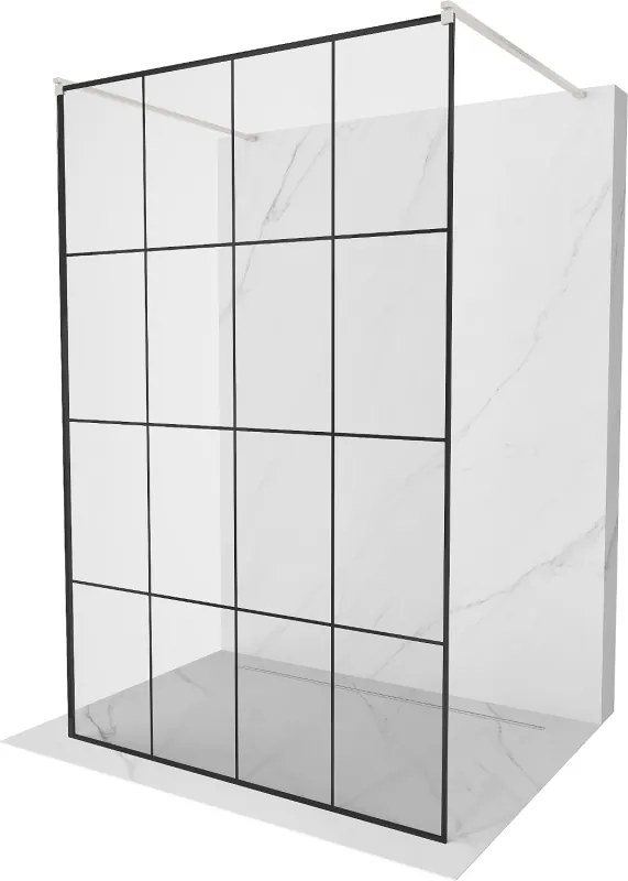 Mexen Kioto, sprchová zástěna Walk-In 140 x 200 cm, 8mm sklo černý vzor, broušená ocel profil, 800-140-002-97-77