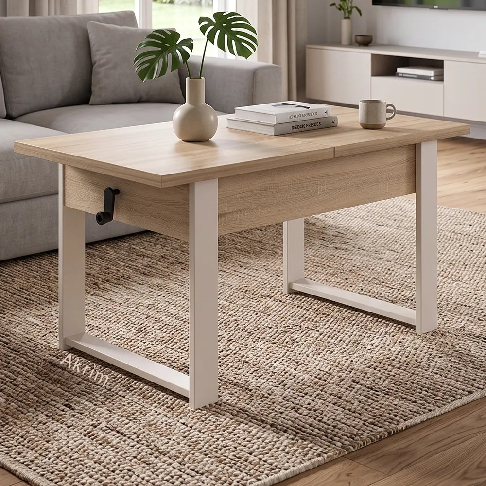 Rozkládací polohovací konferenční stolek HOGO 3v1 | 120-157x62,5-74,5x67 cm | síla horní desky 32 mm | dub sonoma/nohy kašmír