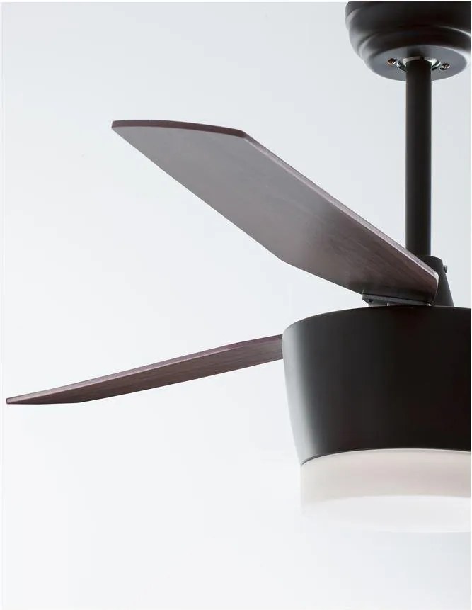 NV 5260251 Stropní ventilátor se světlem MONSOON tělo z oceli matná černá a sklo 3ABS dřevěné listy LED 18W 3000K - NOVA LUCE